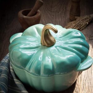 MYYINGBIN 3.3L Pumpkin Cast Iron Soup Pot Casserole Stew Pot with Lid Suitable for 3-5 People, Housewarming Gift, 2