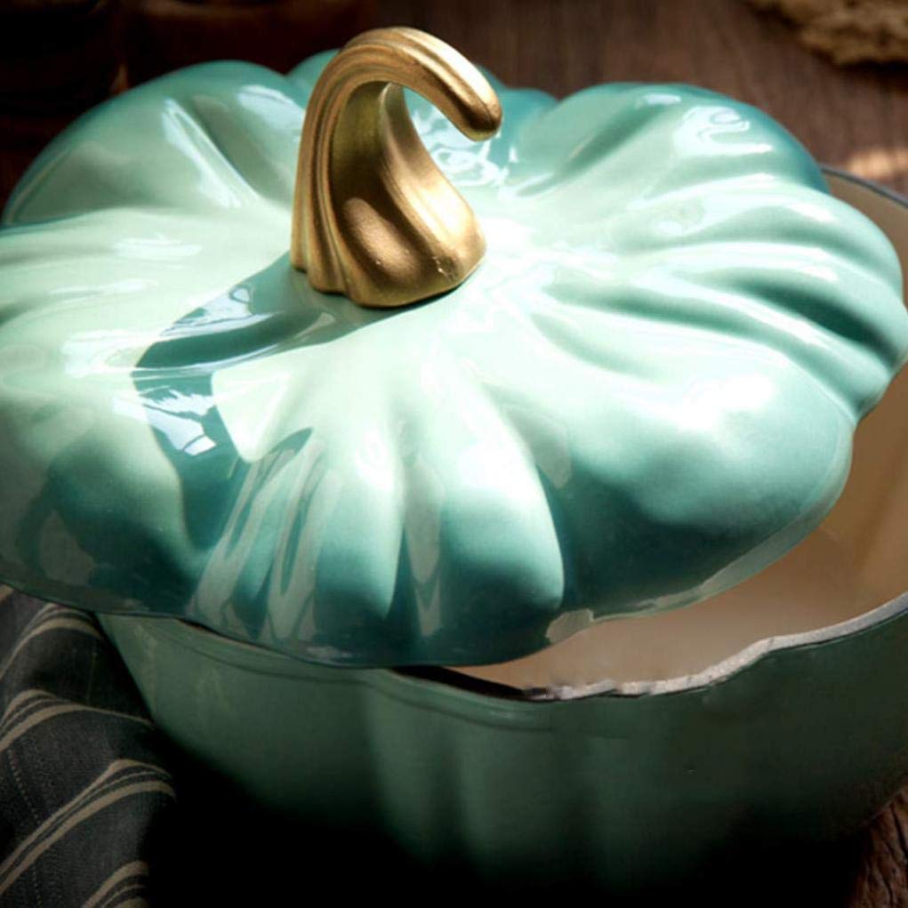 MYYINGBIN 3.3L Pumpkin Cast Iron Soup Pot Casserole Stew Pot with Lid Suitable for 3-5 People, Housewarming Gift, 2