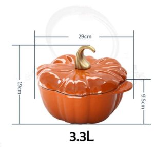 MYYINGBIN 3.3L Pumpkin Cast Iron Soup Pot Casserole Stew Pot with Lid Suitable for 3-5 People, Housewarming Gift, 2