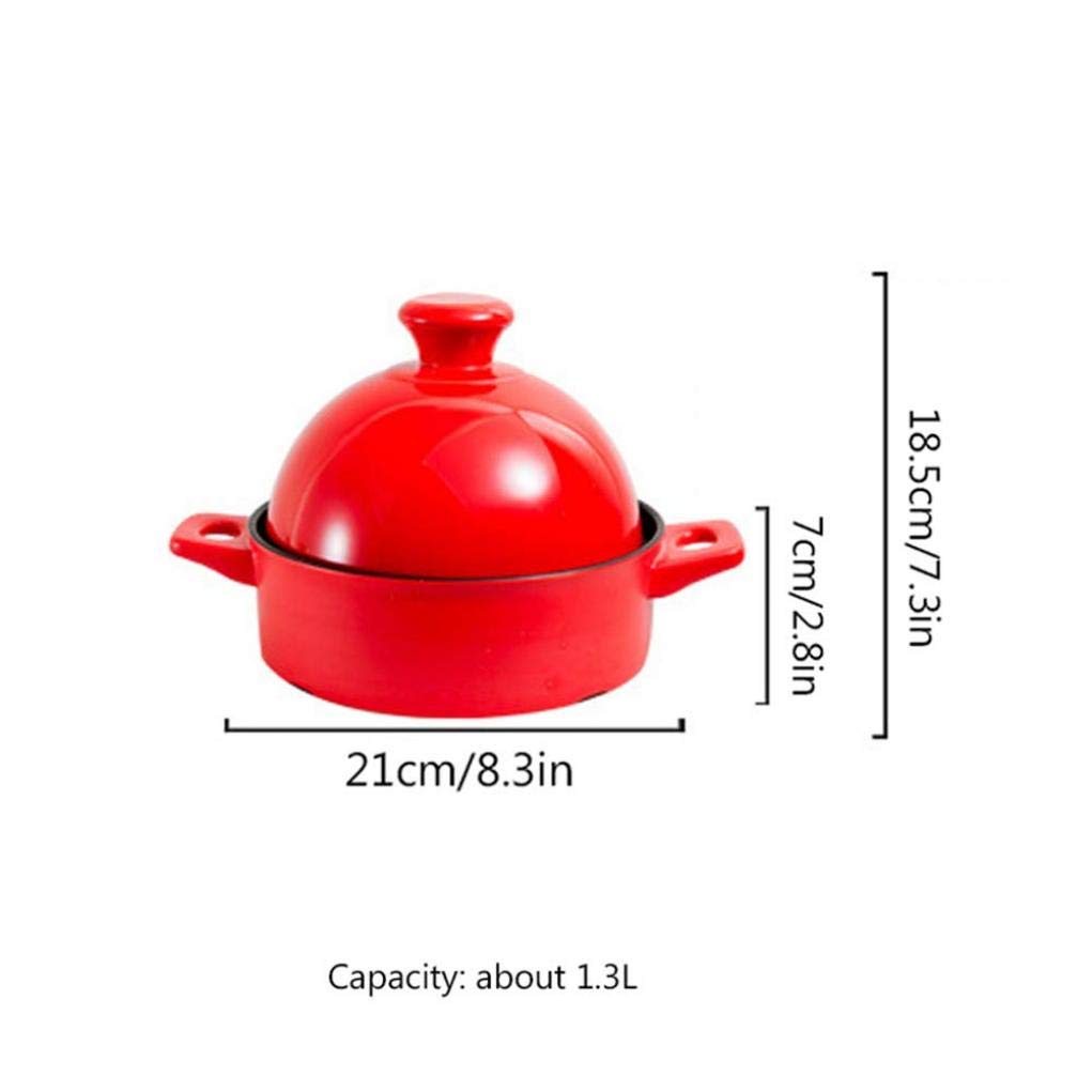 MYYINGBIN Red Moroccan Tagine Pot Lead Free Clay Casserole with Lid, Heat-Resistant Ceramics Stewpot for Cooking