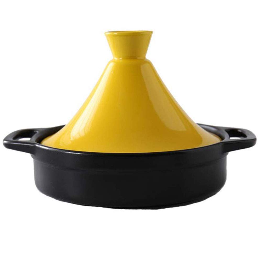 MYYINGBIN Yellow Moroccan Tagine Cooking Pot Cast Iron Enamel Stew Casserole Slow Cooker with Anti-Scalding Handles