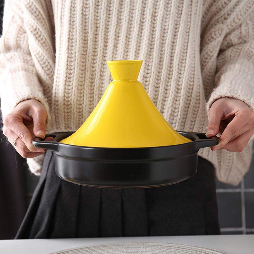 MYYINGBIN Yellow Moroccan Tagine Cooking Pot Cast Iron Enamel Stew Casserole Slow Cooker with Anti-Scalding Handles