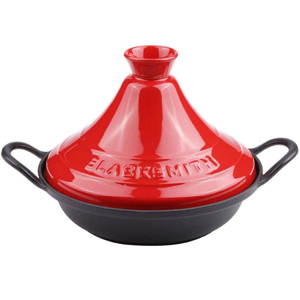 MYYINGBIN 27cm Red Tagine Enameled Cast Iron Pot High Gloss Enamel Inside and Outside Easy to Clean Slow Cooker Suitable for 2-4 People