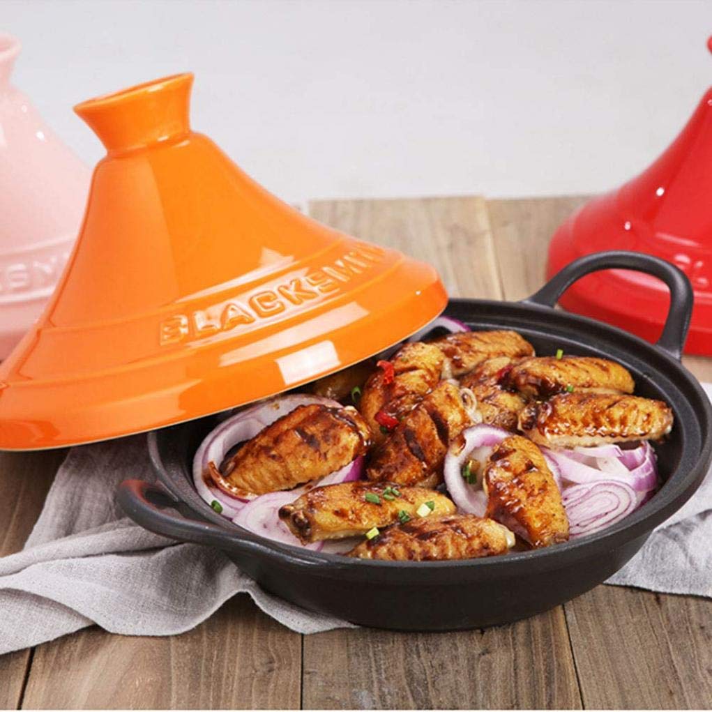 MYYINGBIN 27cm Red Tagine Enameled Cast Iron Pot High Gloss Enamel Inside and Outside Easy to Clean Slow Cooker Suitable for 2-4 People