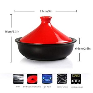 MYYINGBIN 23cm Ceramic Tagine Pot Stew Casserole Slow Cooker Lead Free with Wooden Shovel and Tray High Temperature Resistant, Red