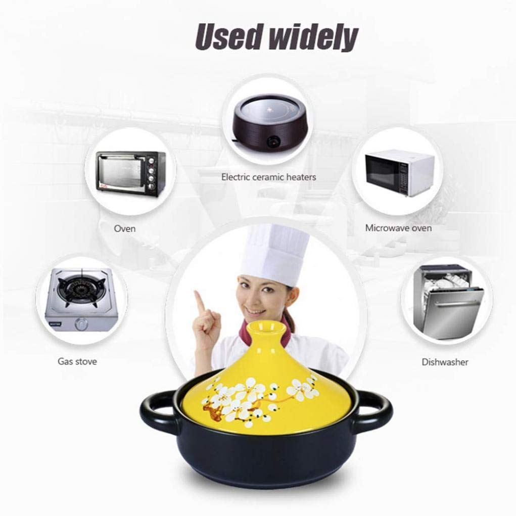 MYYINGBIN 20cm Ceramics Tagine Pot Lead Free Casserole with Lids Anti-Scalding Handle Yellow Stewpot, Gift for Wedding Housewarming