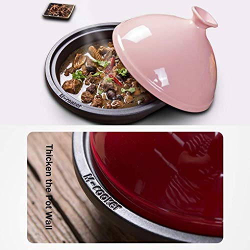 MYYINGBIN 1.5Liter Micro Pressure Cooker Tagine Pot with Cast Iron Base Tapered Lid Ceramic Casserole Suitable for 1-3 People, Pink