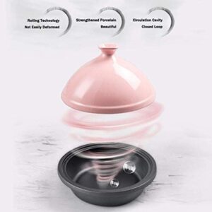 MYYINGBIN 1.5Liter Micro Pressure Cooker Tagine Pot with Cast Iron Base Tapered Lid Ceramic Casserole Suitable for 1-3 People, Pink