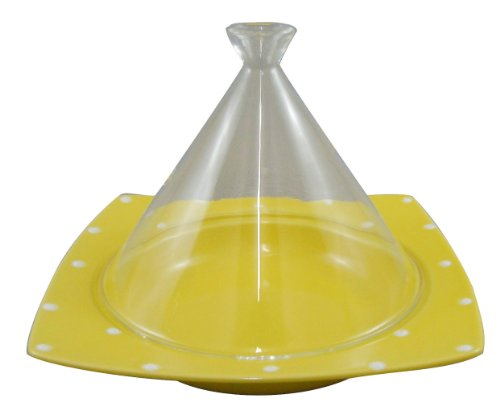 Microwave Dedicated Dream Tajin Pot (Corner) 7.9 inches (20 cm) Glass Lid, Yellow Dot ID-21-22