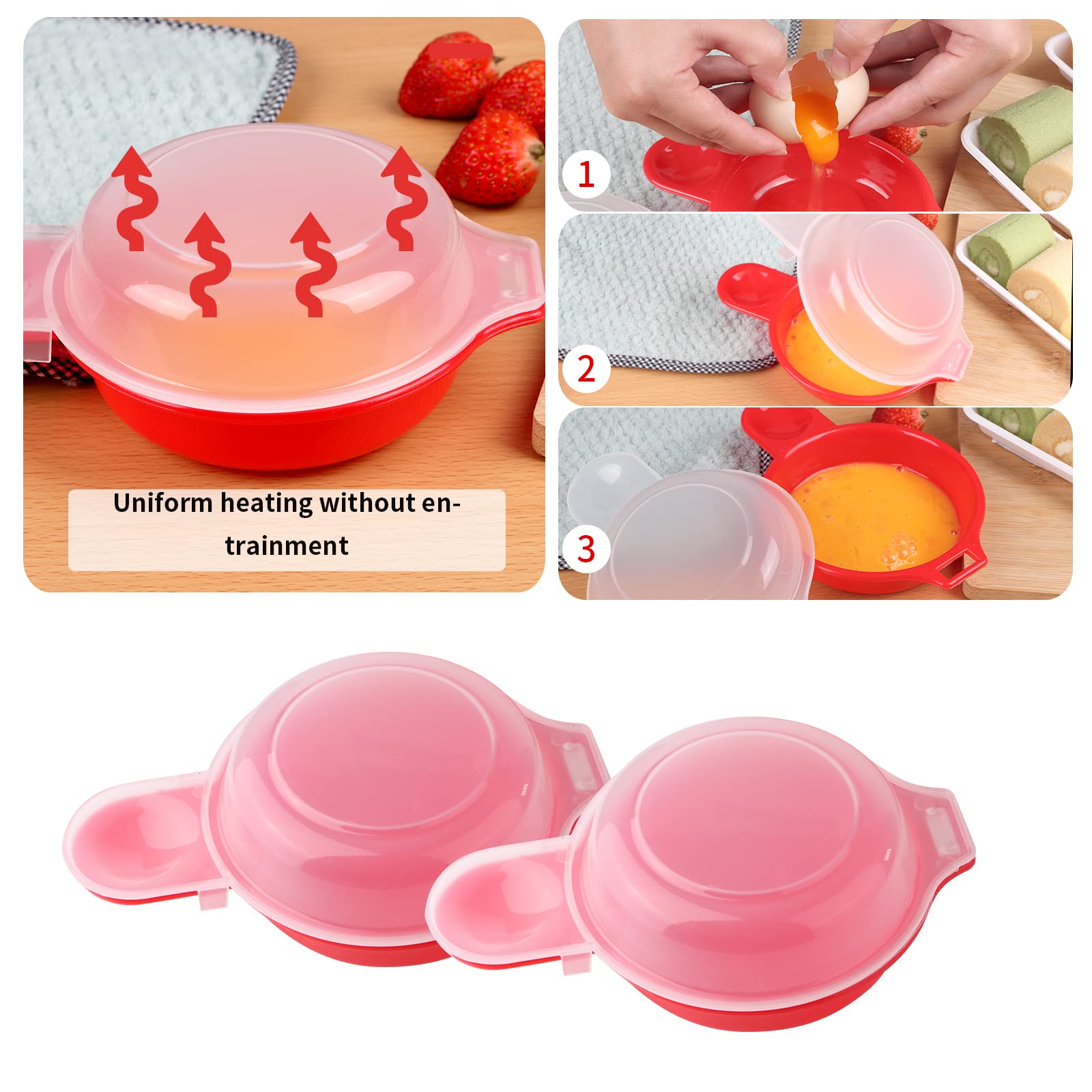 2 sets Microwave Egg Cooker,1 Minute Fast Egg Hamburg Omelet Maker Kitchen Cooking Tool(Red and clear)