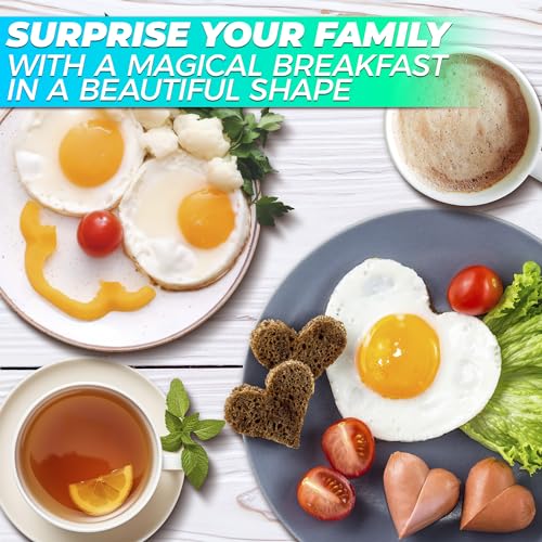 5Pcs Egg Rings for Frying Eggs - Pancake Mold Women's Day Breakfast Accessories Heart Ring Star Shaped Molds Mickey Mouse Mold Round Egg Mold - Stainless Steel Ring Molds for Cooking Egg Accessories