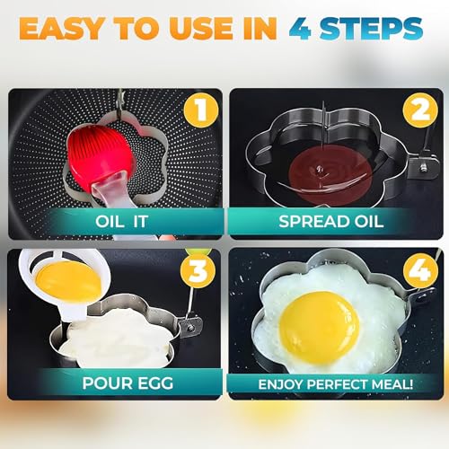 5Pcs Egg Rings for Frying Eggs - Pancake Mold Women's Day Breakfast Accessories Heart Ring Star Shaped Molds Mickey Mouse Mold Round Egg Mold - Stainless Steel Ring Molds for Cooking Egg Accessories