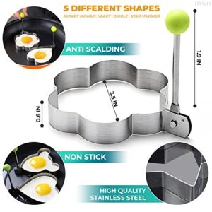 5Pcs Egg Rings for Frying Eggs - Pancake Mold Women's Day Breakfast Accessories Heart Ring Star Shaped Molds Mickey Mouse Mold Round Egg Mold - Stainless Steel Ring Molds for Cooking Egg Accessories