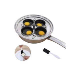 egg poacher pan - stainless steel poached egg cooker – perfect poached egg maker – induction cooktop egg poachers cookware set with 4 nonstick large pfoa free egg poacher cups and silicone spatula