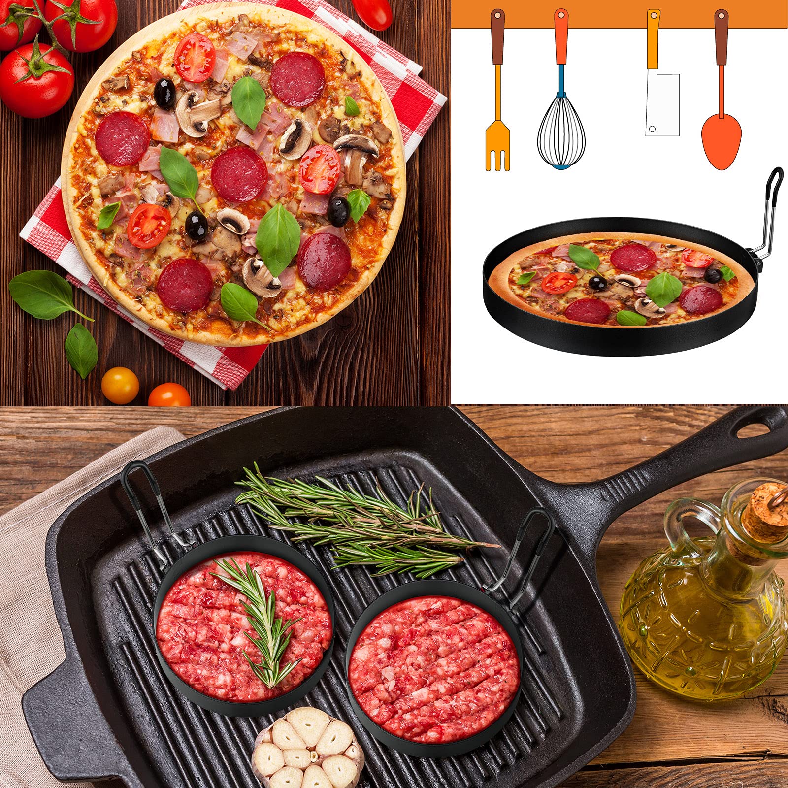 5 Pieces Stainless Steel Egg Rings with Silicone Oil Brush Cooking Egg Rings Pancake Non Stick Ring Mold for Breakfast Pancakes Fried Eggs Omelette Sandwich Burger(8 Inch, 6 Inch, 4 Inch, 3.5 Inch)