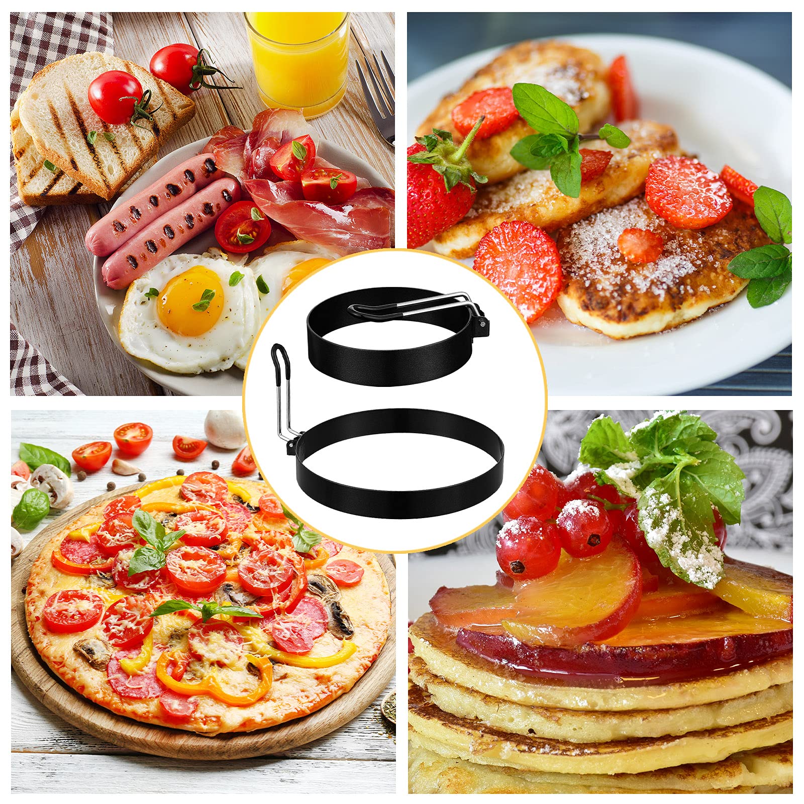 5 Pieces Stainless Steel Egg Rings with Silicone Oil Brush Cooking Egg Rings Pancake Non Stick Ring Mold for Breakfast Pancakes Fried Eggs Omelette Sandwich Burger(8 Inch, 6 Inch, 4 Inch, 3.5 Inch)