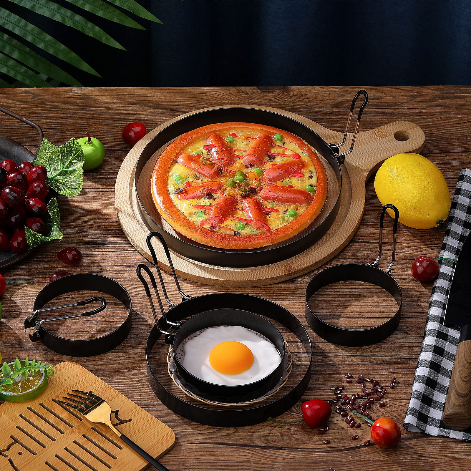 5 Pieces Stainless Steel Egg Rings with Silicone Oil Brush Cooking Egg Rings Pancake Non Stick Ring Mold for Breakfast Pancakes Fried Eggs Omelette Sandwich Burger(8 Inch, 6 Inch, 4 Inch, 3.5 Inch)