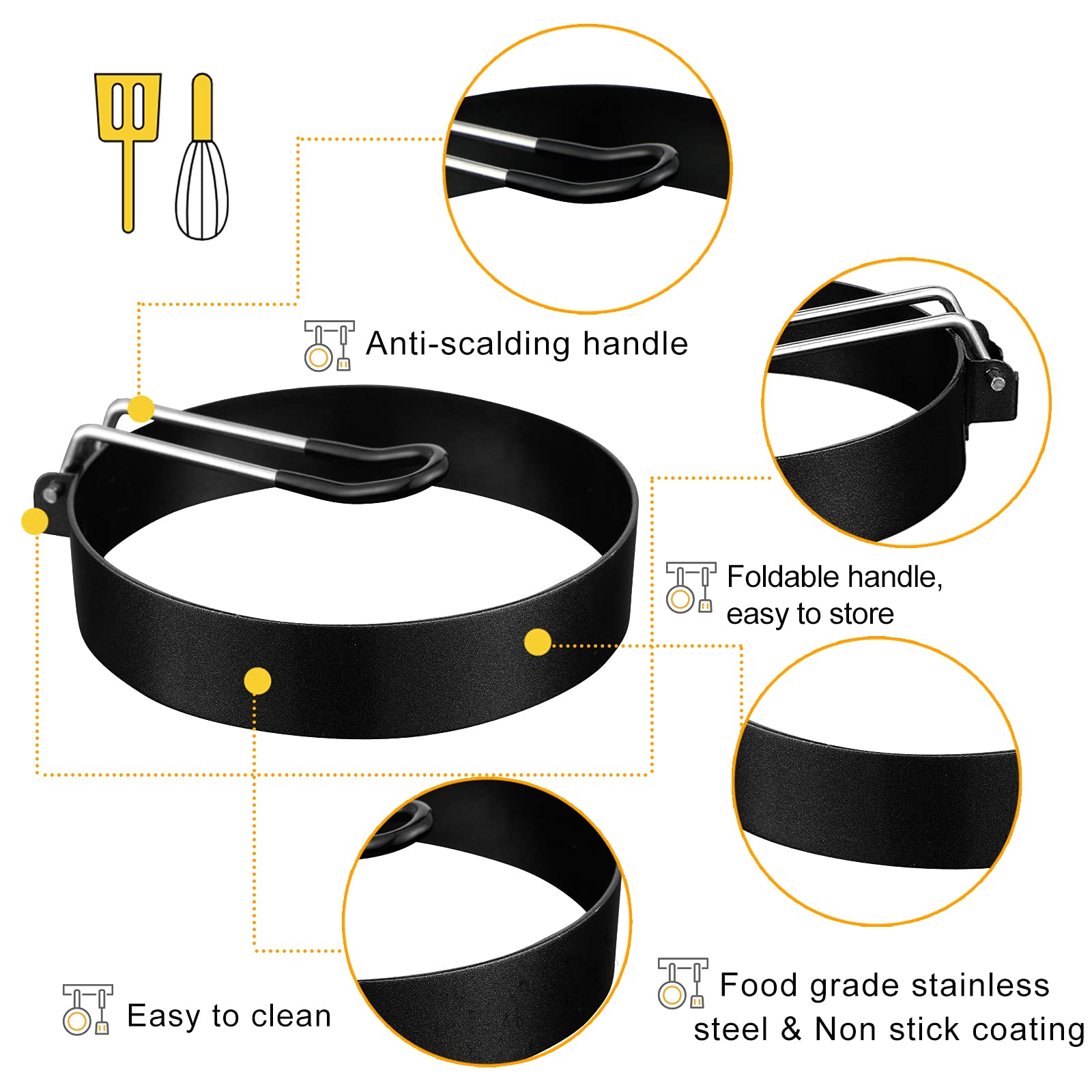 5 Pieces Stainless Steel Egg Rings with Silicone Oil Brush Cooking Egg Rings Pancake Non Stick Ring Mold for Breakfast Pancakes Fried Eggs Omelette Sandwich Burger(8 Inch, 6 Inch, 4 Inch, 3.5 Inch)