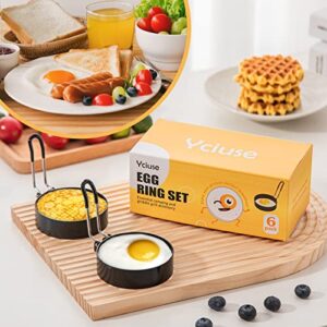 Yciuse Egg Rings, Stainless Steel Egg Rings for Frying, 6pack, Round Egg Cooker Ring, Silicone Egg Rings, Egg Rings for Griddle Breakfast Cooking, Fried Egg Rings Nonstick Mold