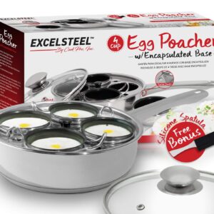 EXCELSTEEL Non Stick Easy Use Rust Resistant Home Kitchen Breakfast Brunch Induction Cooktop Egg Poacher, 4 Cups, 18/10 Stainless Steel