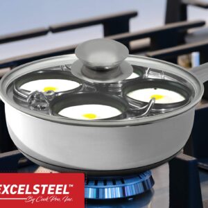 EXCELSTEEL Non Stick Easy Use Rust Resistant Home Kitchen Breakfast Brunch Induction Cooktop Egg Poacher, 4 Cups, 18/10 Stainless Steel