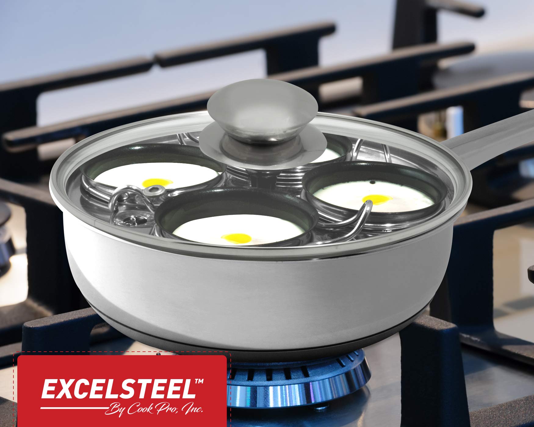 EXCELSTEEL Non Stick Easy Use Rust Resistant Home Kitchen Breakfast Brunch Induction Cooktop Egg Poacher, 4 Cups, 18/10 Stainless Steel