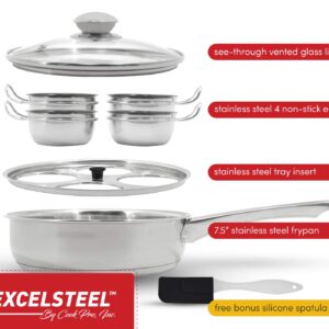 EXCELSTEEL Non Stick Easy Use Rust Resistant Home Kitchen Breakfast Brunch Induction Cooktop Egg Poacher, 4 Cups, 18/10 Stainless Steel