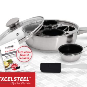 EXCELSTEEL Non Stick Easy Use Rust Resistant Home Kitchen Breakfast Brunch Induction Cooktop Egg Poacher, 4 Cups, 18/10 Stainless Steel