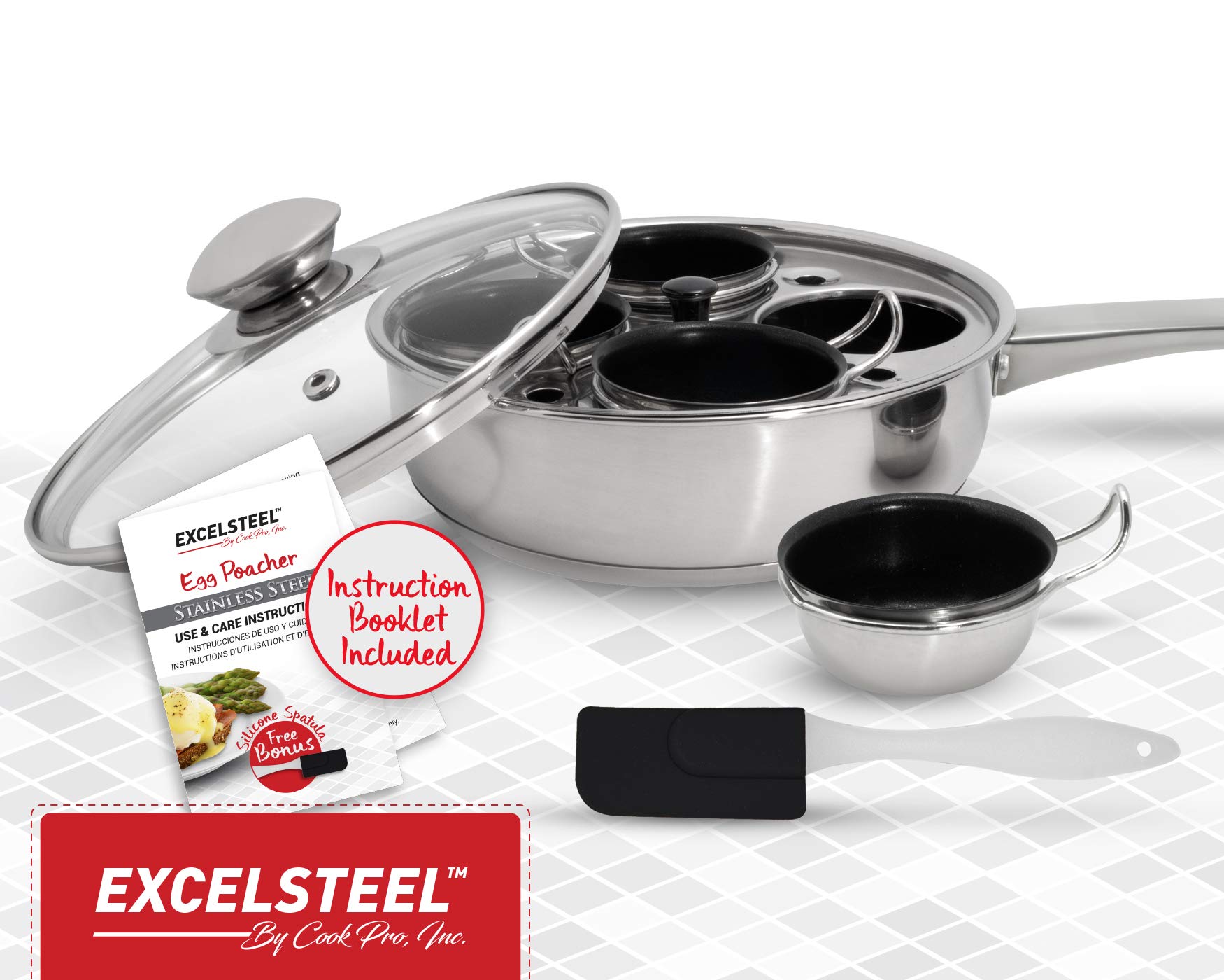 EXCELSTEEL Non Stick Easy Use Rust Resistant Home Kitchen Breakfast Brunch Induction Cooktop Egg Poacher, 4 Cups, 18/10 Stainless Steel