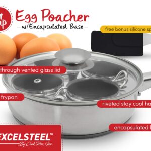 EXCELSTEEL Non Stick Easy Use Rust Resistant Home Kitchen Breakfast Brunch Induction Cooktop Egg Poacher, 4 Cups, 18/10 Stainless Steel