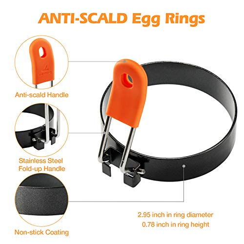 Egg Ring 4 Packs 2.95 Inch Egg Ring with Anti-scald Handle with Oil Brush Nonstick Coating Breakfast Tool for Egg Frying/Shaping