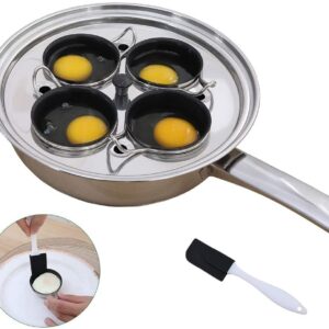 4 Cups Egg Poacher Pan - Stainless Steel Poached Egg Cooker – Induction Cooktop Egg Poachers Cookware Set with 4 Nonstick Large PFOA FREE Egg Poacher Cups and Silicone Spatula