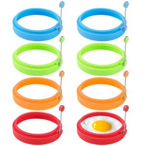 8 pack egg ring, silicone round egg cooking rings non-stick frying egg maker molds, 4inch/10cm food grade egg ring, fit fried egg or pancake rings, multicolor