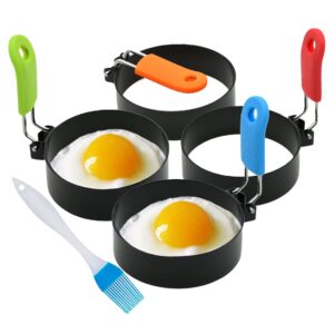 borsun set of 4 egg rings for egg muffins, round egg molds for frying, pancake deep egg ring bread shaper mold for shaping cooking eggs