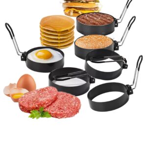 S.SARI 6 Pieces Egg Rings Poachers Nonstick Stainless Steel Egg Rings For Breakfast Omelet McMuffins Pancakes, Sandwiches and more