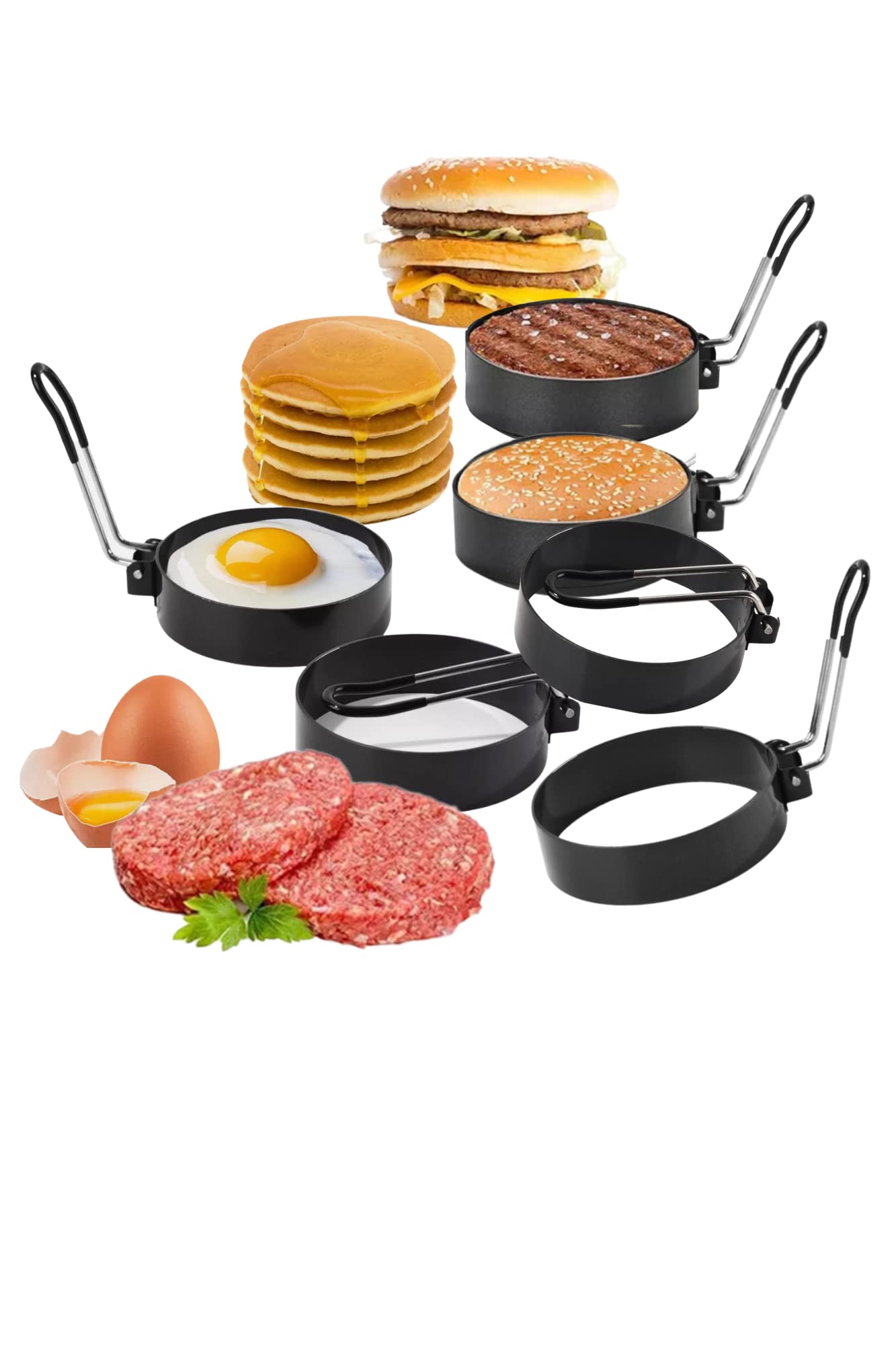 S.SARI 6 Pieces Egg Rings Poachers Nonstick Stainless Steel Egg Rings For Breakfast Omelet McMuffins Pancakes, Sandwiches and more