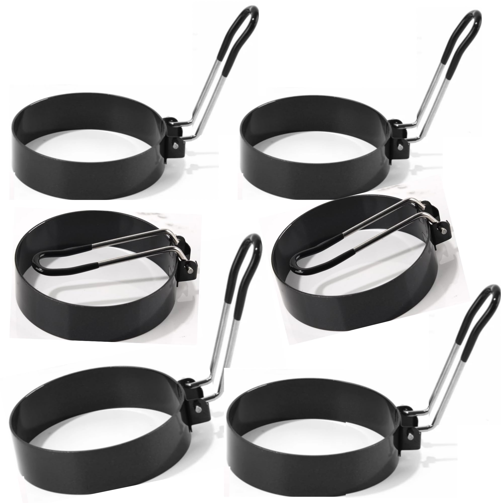 S.SARI 6 Pieces Egg Rings Poachers Nonstick Stainless Steel Egg Rings For Breakfast Omelet McMuffins Pancakes, Sandwiches and more