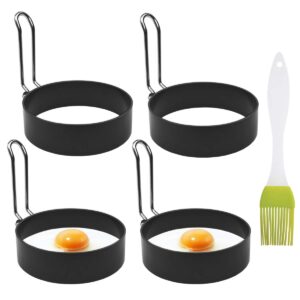 4 pack stainless steel eggs maker non stick round egg cooker for cooking cooking rings shaper for frying pancake sandwiches metal handle household kitchen breakfast tool egg shaper