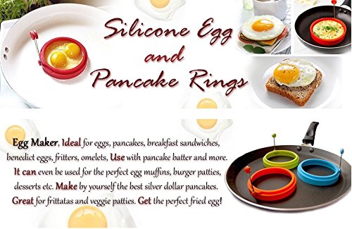 Silicone Egg Rings Non Stick egg frying rings, Fried and Poached Egg and Pancake Cooking Rings (Multicolor)