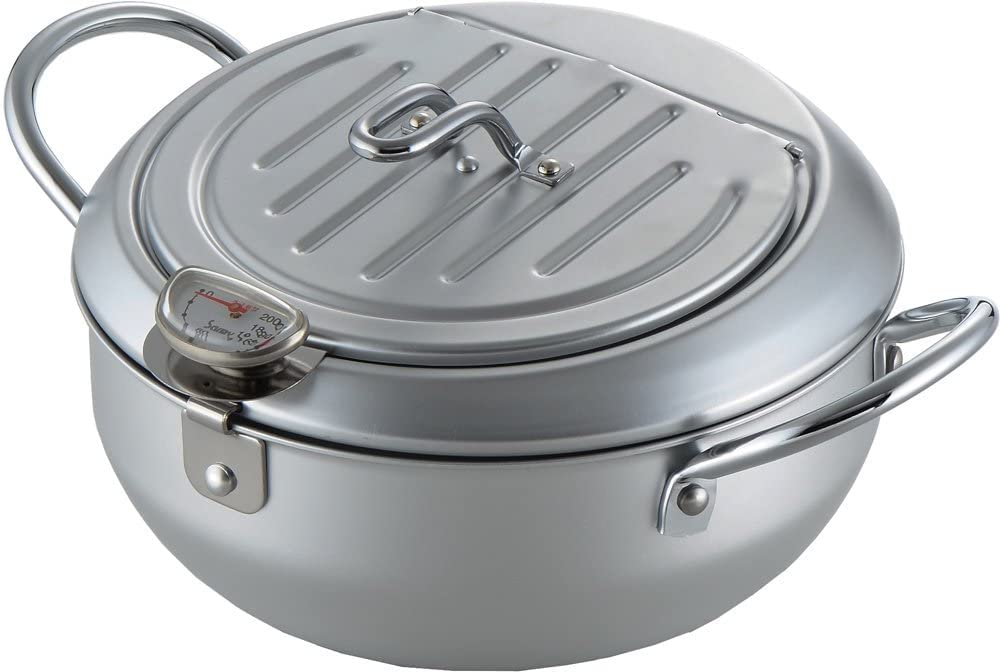 Yoshikawa SJ1024 Tempura Pot 7.9 inches (20 cm), Gas Fire, Induction Compatible, Made in Japan, With Thermometer and Lid