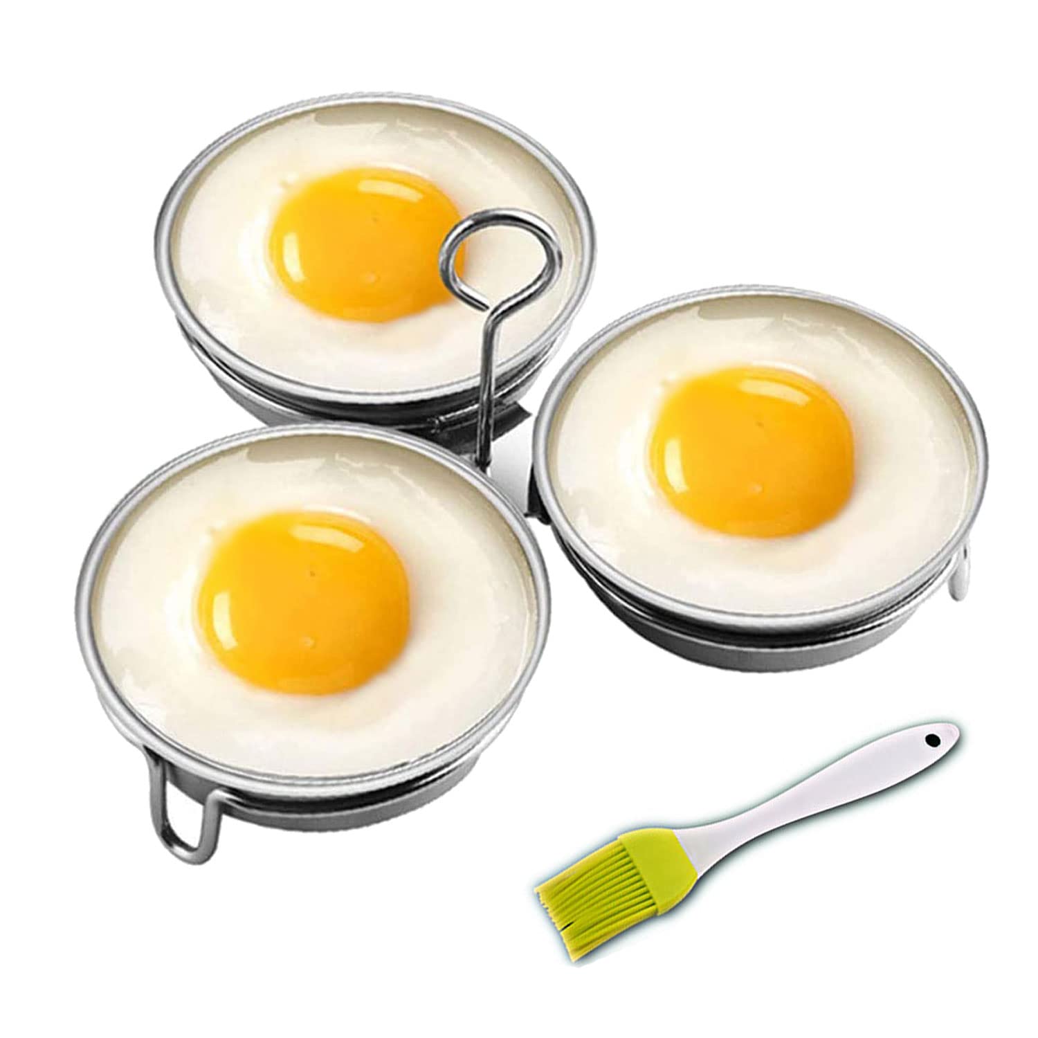 Stainless Steel Egg Poacher, Perfect Poached Egg Maker, Round Egg Cooker Rings For Breakfast Cooking Tool 3 Poached Egg Cups