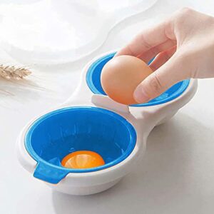 WWLUCKY Draining Egg Boiler for Microwave, Perfect Double Egg Poacher, Silicone Egg Boiler Cups, Double Egg Cups for Boiled Eggs, Draining Egg Boiler Set, Kitchen Cooking Gadget Tools, Blue