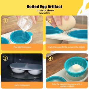 WWLUCKY Draining Egg Boiler for Microwave, Perfect Double Egg Poacher, Silicone Egg Boiler Cups, Double Egg Cups for Boiled Eggs, Draining Egg Boiler Set, Kitchen Cooking Gadget Tools, Blue