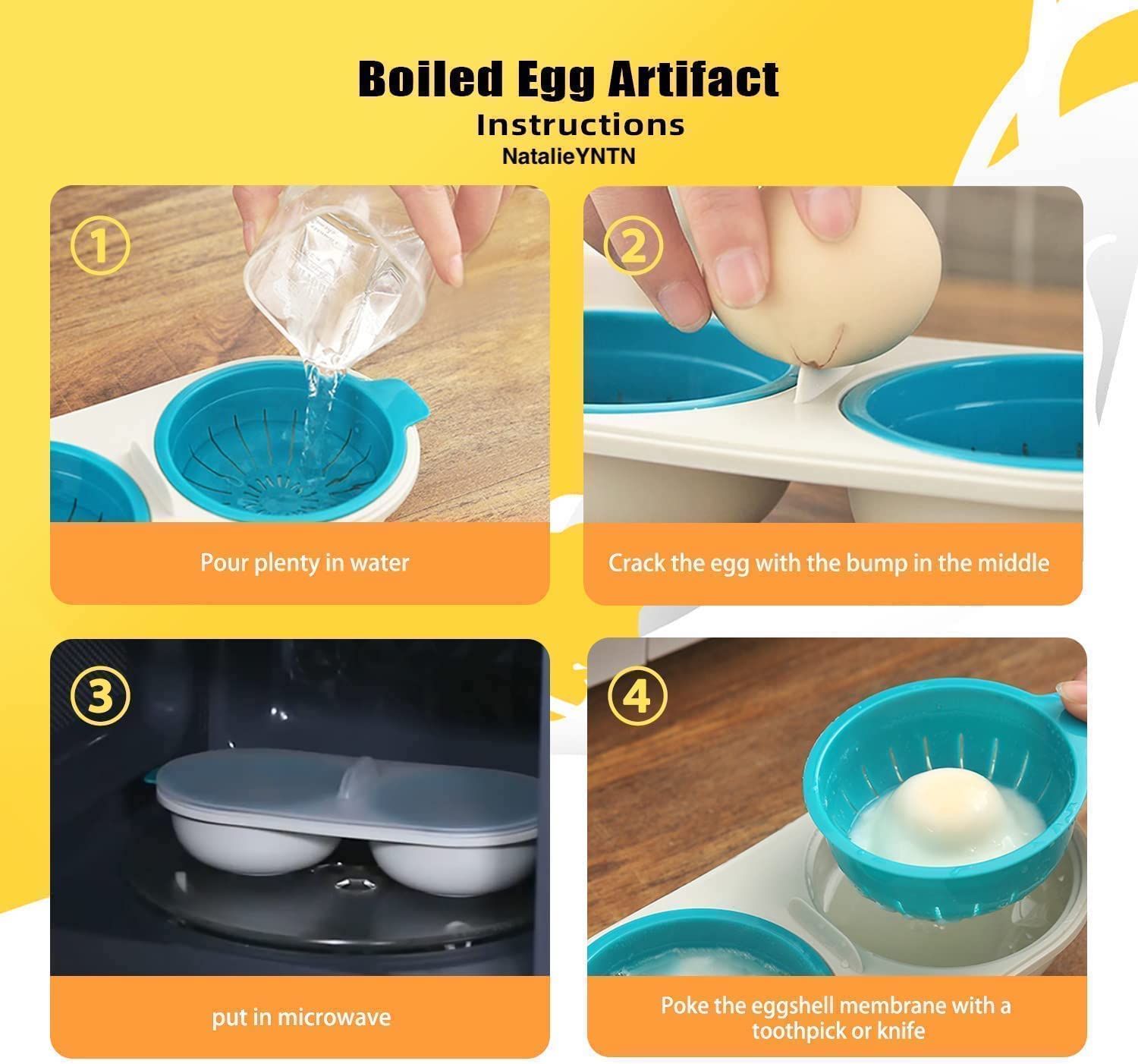 WWLUCKY Draining Egg Boiler for Microwave, Perfect Double Egg Poacher, Silicone Egg Boiler Cups, Double Egg Cups for Boiled Eggs, Draining Egg Boiler Set, Kitchen Cooking Gadget Tools, Blue