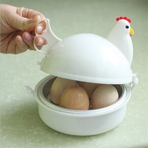 Mochiglory Chicken Shape Microwave Egg Poacher 4 Eggs Boiler Steamer