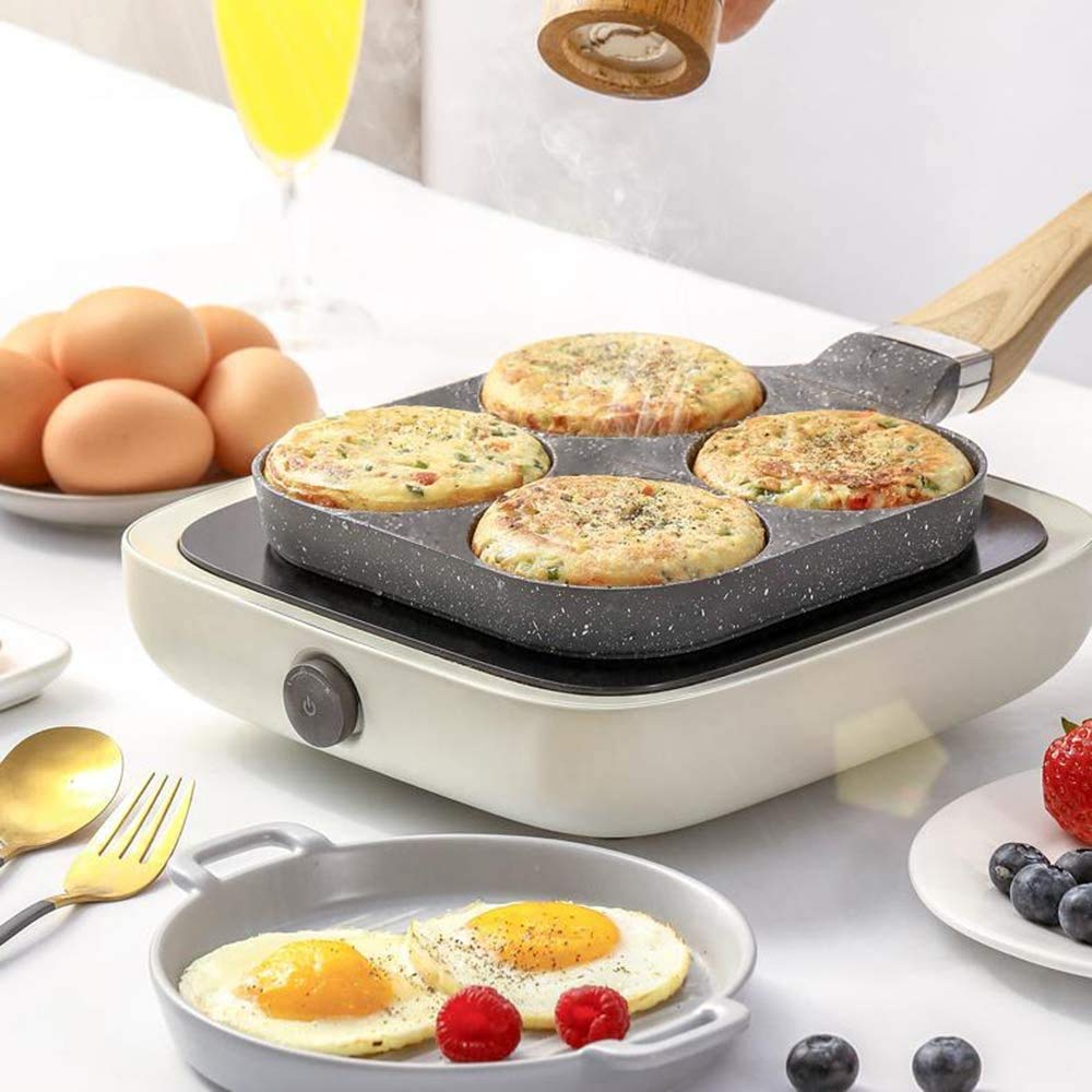 MIHUNTER 4 Egg Frying Pan,Pancake Omelette Pan,Cooker Pans 4-Cups Non-stick Cookware Aluminium Alloy Fried Divided Egg Cooker, Burger Pan for Breakfast,Pancake,Poached Egg1