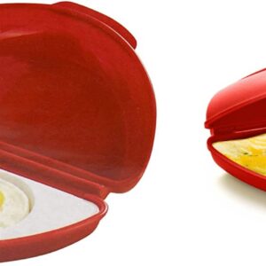 Microwave Omelet Maker + Egg Poacher All In One Dish On The Go Quick N Easy Breakfast BPA Free Plastic, Red