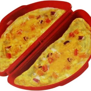 Microwave Omelet Maker + Egg Poacher All In One Dish On The Go Quick N Easy Breakfast BPA Free Plastic, Red