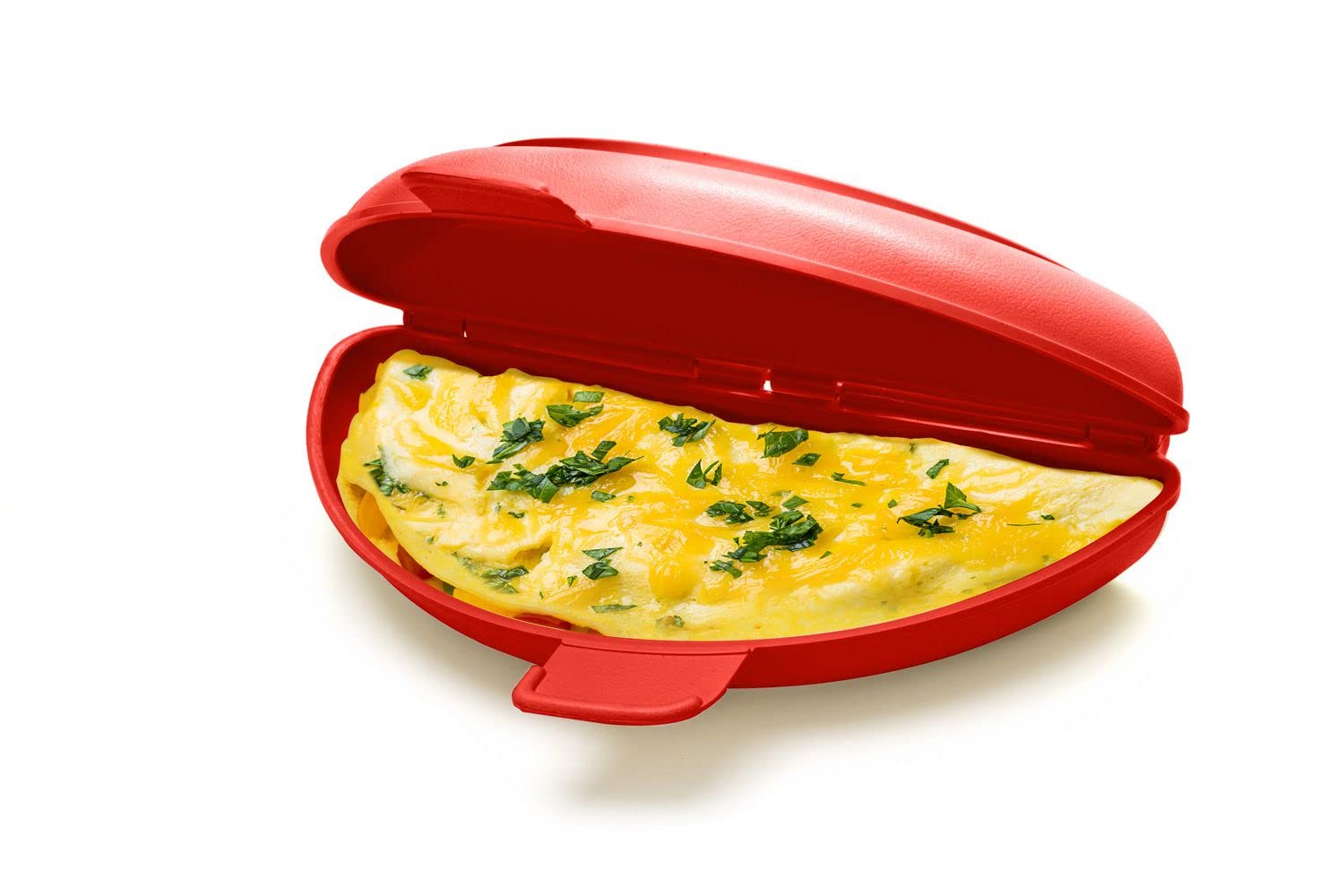 Microwave Omelet Maker + Egg Poacher All In One Dish On The Go Quick N Easy Breakfast BPA Free Plastic, Red