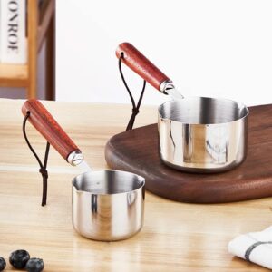 Butter warmer, Stainless Steel Turkish Coffee Pot, Milk Warmer, Chocolate Melting Pot, Small Saucepan with Heat Resistand Wooden Handle and Dual Pour Spout（8.45OZ/ 250ML）